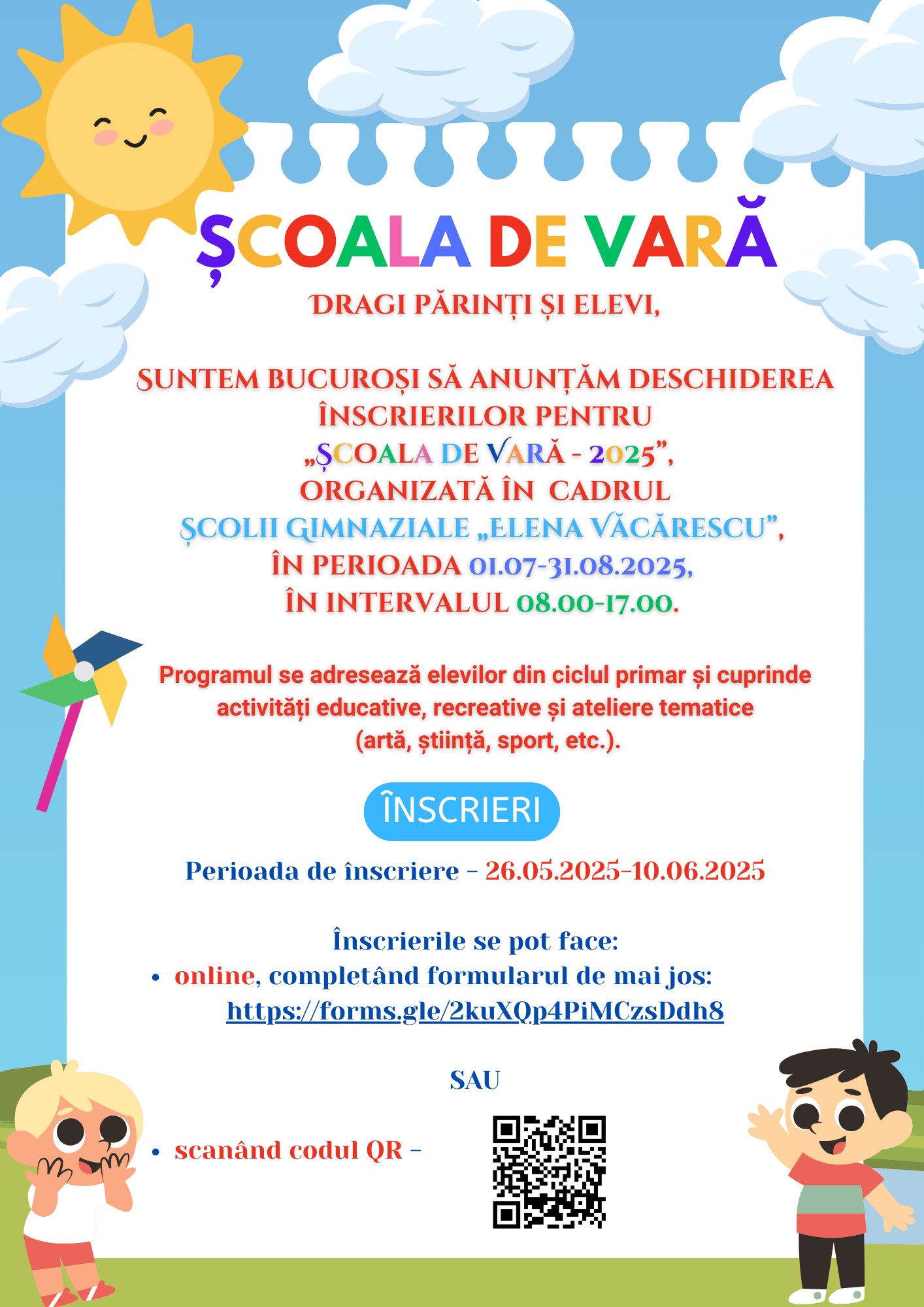 Anunțuri — Școala Gimnazială "Elena Văcărescu"